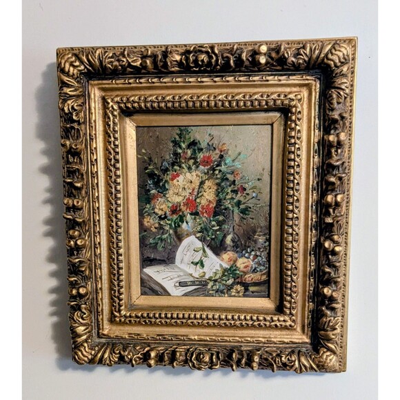 Art | Genuine Still Life Oil Painting Floral Sheet Music Signed R ...